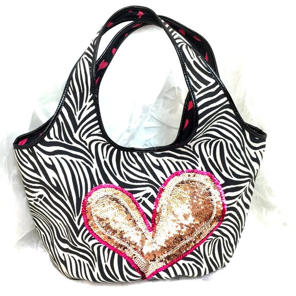 Think Bee | Bags | Think Bee Zebra Just Heart Shoulder Purse Euc | Poshmark